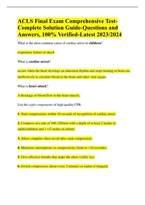 Acls Final Exam Comprehensive Test Complete Solution Guide Questions And Answers 100 Verified