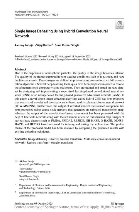 single image dehazing using hybrid convolution neural network