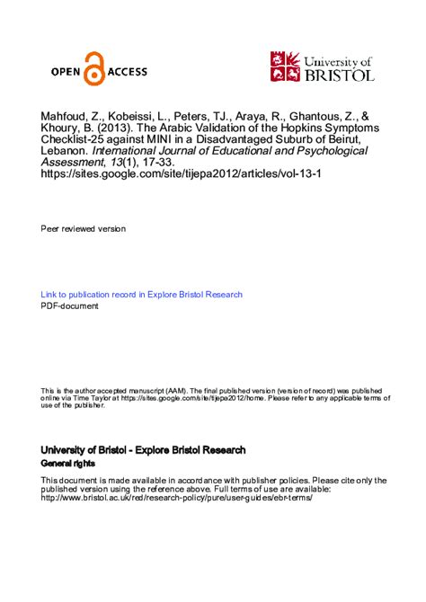 Pdf The Arabic Validation Of The Hopkins Symptoms Checklist 25