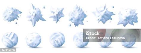 눈덩이 3d 눈 스플래쉬 스플래시 및 둥근 흰색 눈덩이 컬렉션 어린이 겨울 싸움 사실적인 벡터 세트 3차원 형태에 대한 스톡 벡터 아트 및 기타 이미지 Istock