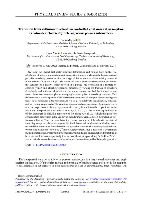Pdf Transition From Diffusion To Advection Controlled Contaminant