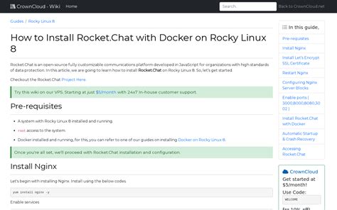 Crowncloud Wiki How To Install Rocket Chat With Docker On Rocky Linux