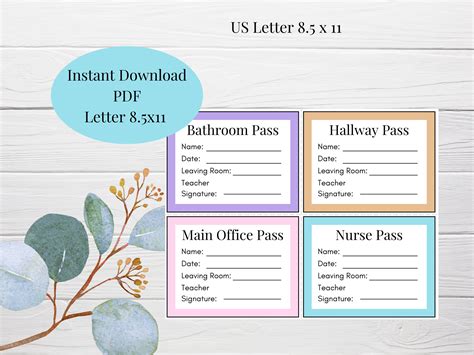 Printable Elementary Hall Passes
