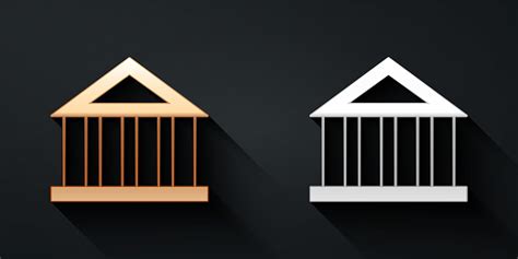 검은 색 배경에 고립 된 금과 실버 뱅크 빌딩 아이콘 긴 그림자 스타일 벡터 개념에 대한 스톡 벡터 아트 및 기타 이미지 개념 건물 외관 건설 산업 Istock