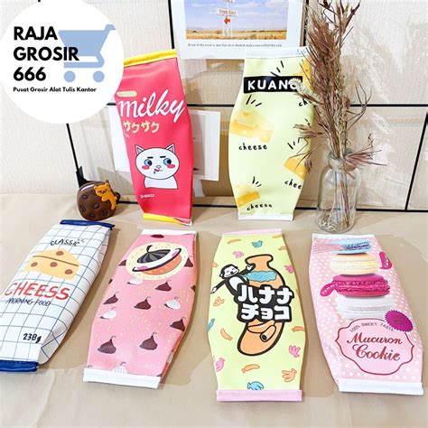 Jual Kotak Pensil Gambar Makanan Motif Snack Fruit Popcorn Chips Cheese Milk Macaroon Tempat