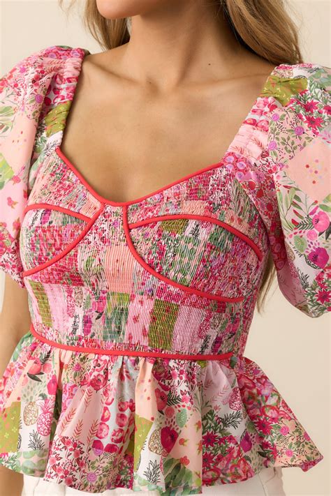Pink Cotton Patchwork Top All Tops Red Dress