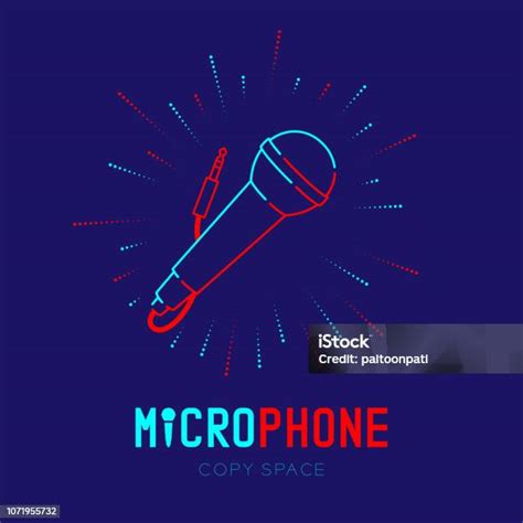 마이크 로고 아이콘 개요 획 Radius 프레임 대시 선 디자인 일러스트 마이크 텍스트와 복사 공간 벡터 Eps 10와 어두운 파란색 배경에 고립 가수에 대한 스톡 벡터