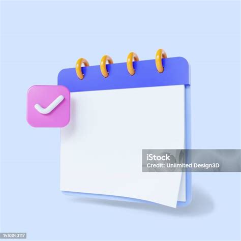 확인 표시가있는 미리 알림 달력의 3d 렌더링 일정 작업 아이콘 월별 계획 파란색 배경에 격리 3차원 형태에 대한 스톡 사진 및 기타 이미지 Istock