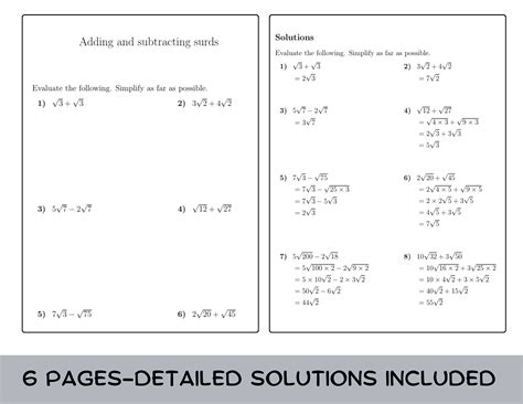 adding and subtracting surds worksheet with answers teaching resources