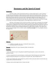 Understanding Resonance And Speed Of Sound Experiments Course Hero