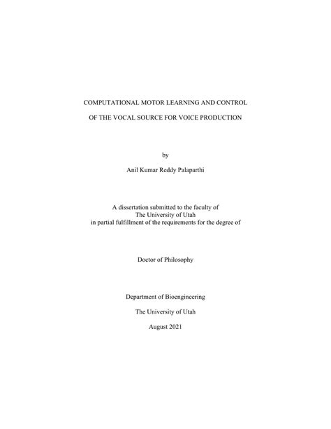 Pdf Computational Motor Learning And Control Of The Vocal Source For