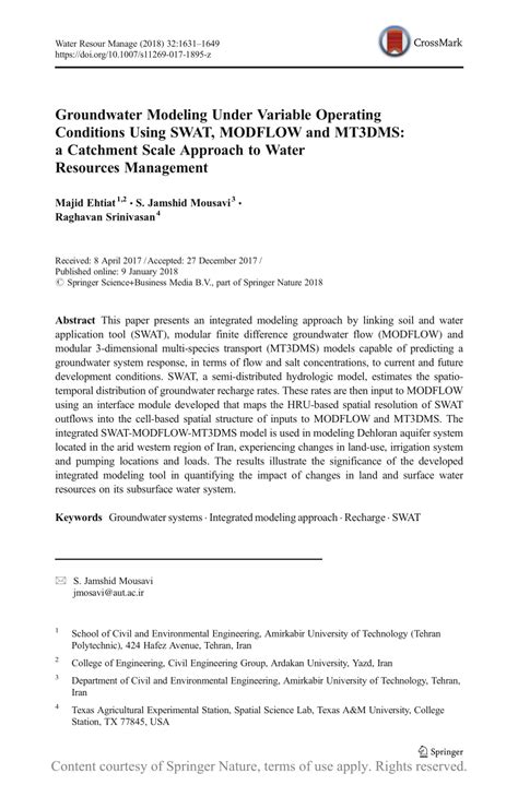 Groundwater Modeling Under Variable Operating Conditions Using Swat