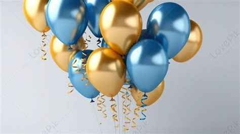 밝은 배경을 배경으로 축하하는 현실적인 파란색과 금색 풍선의 3d 렌더링 파란 풍선 배경 실적 배경 현실 배경 이미지 Hd 파란 풍선 실적 현실 배경 사진 무료