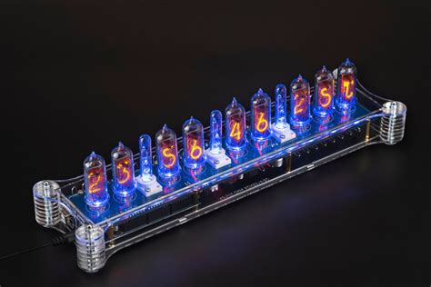 In 14 In 19a Shield Nixie Clock With Columns In A Clear Acrylic Case [smf Rgb Usb Tunes