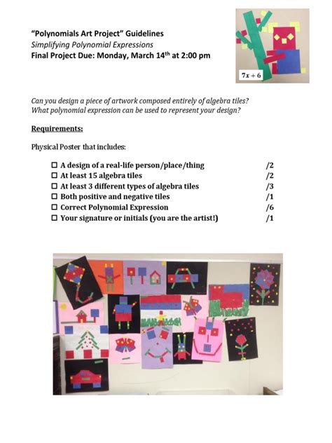 polynomials art project pdf algebra teaching mathematics