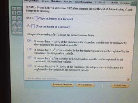 Solved If SSR And SSE Determine SST Then Compute Chegg