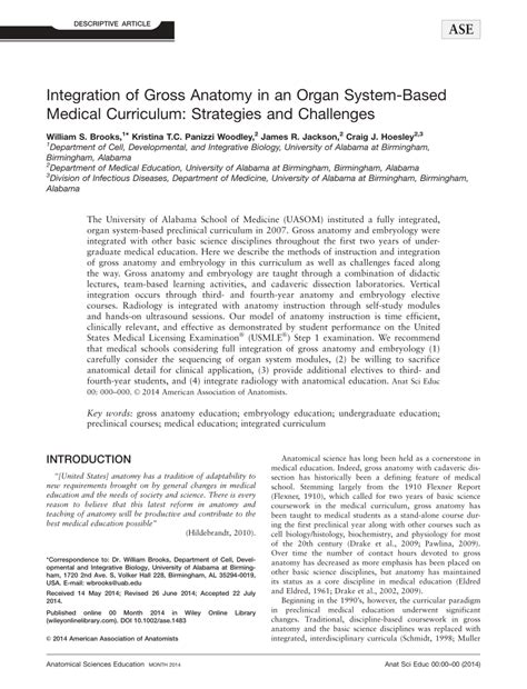 Pdf Integration Of Gross Anatomy In An Organ System Based Medical Curriculum Strategies And