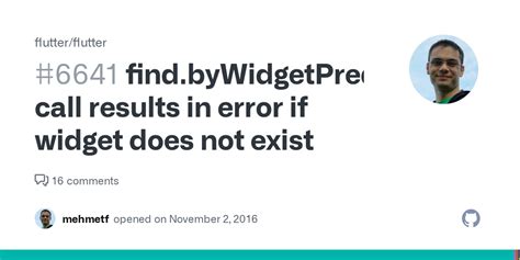 Findbywidgetpredicate Call Results In Error If Widget Does Not Exist · Issue 6641 · Flutter