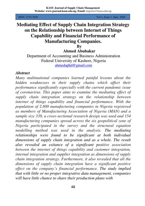 Pdf Mediating Effect Of Supply Chain Integration Strategy On The Relationship Between Internet