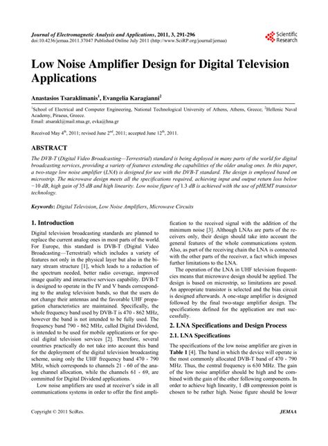 Pdf Low Noise Amplifier Design For Digital Television Application