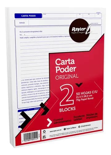 2 Block Carta Poder Rayter Original Papel Bond 50 Hojas Cu