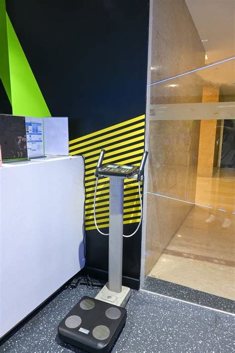 Body Fat Analysis Electronic Bioelectrical Impedance Scale At Gym Fitness Monitoring Health
