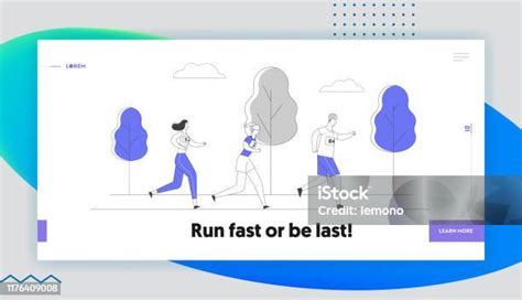 건강 조깅 라이프 스타일 웹 사이트 방문 페이지 스포츠 착용 자연 풍경에 마라톤을 착용하는 사람들 여름 야외 스포츠 활동 웹 페이지 배너 만화 플랫 벡터 일러스트 레이션