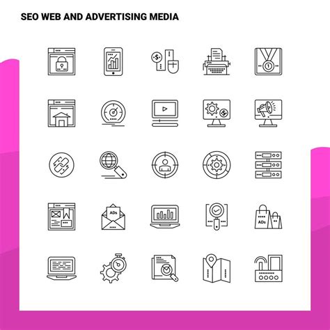 Set Of Seo Web And Advertising Media Line Icon Set 25 Icons Vector Minimalism Style Design Black