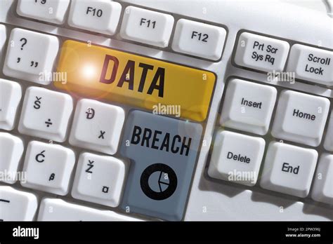 Hand Writing Sign Data Breach Word Written On Unauthorized Release Of Confidential And Secured