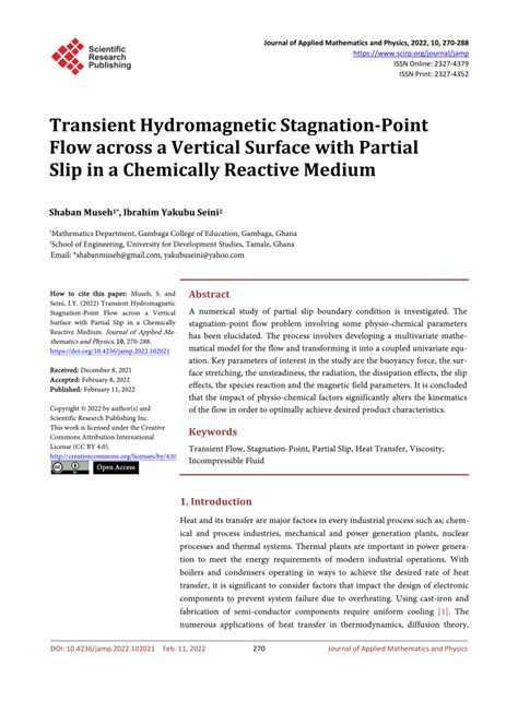 Pdf Transient Hydromagnetic Stagnation Point Flow Across A Vertical Surface With Partial Slip