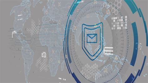 Email Security Shield Animation Over World Map With Data Connections