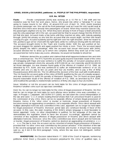 Arnel Sison Y Escuadro Vs People Of The Phil Pdf Murder Assault