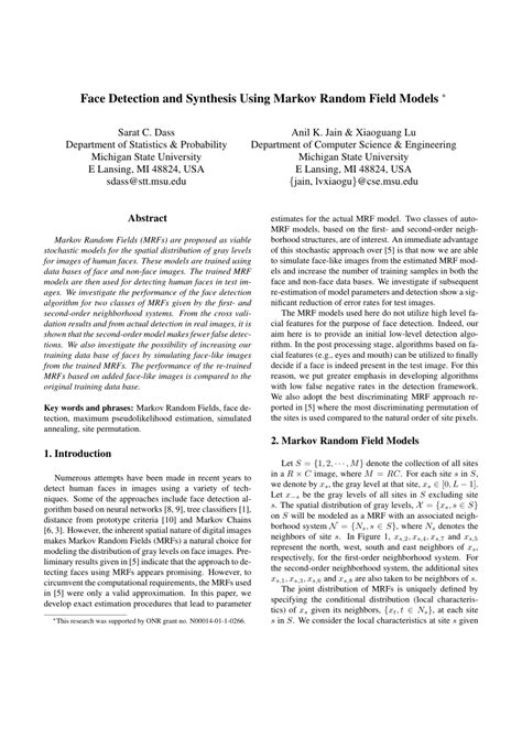 Pdf Face Detection And Synthesis Using Markov Random Field Models