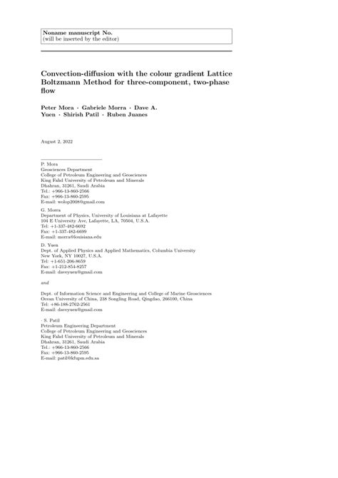 Pdf Convection Diffusion With The Colour Gradient Lattice Boltzmann Method For Three Component
