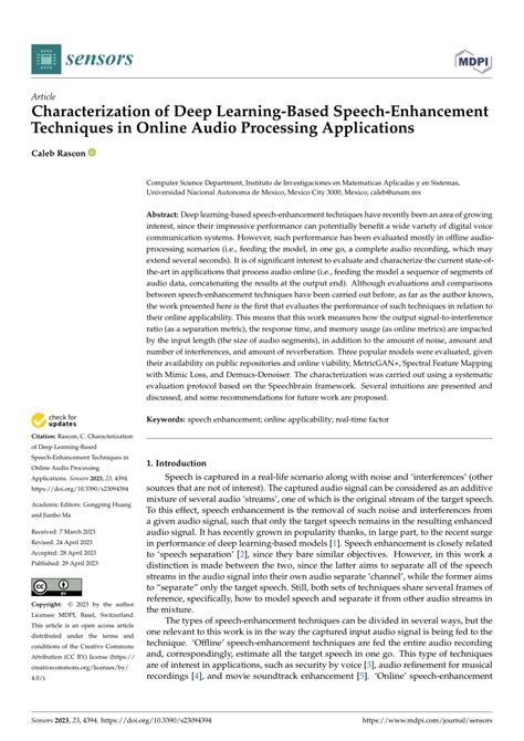 PDF Characterization Of Deep Learning Based Speech Enhancement Techniques In Online Audio