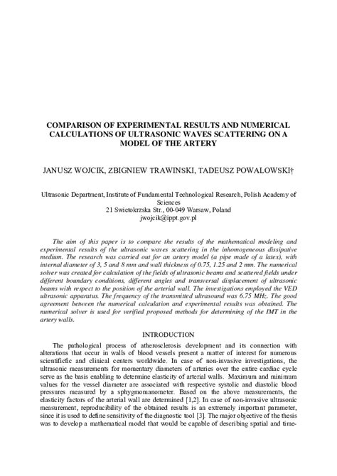 Pdf Comparison Of Experimental Results And Numerical Calculations Of