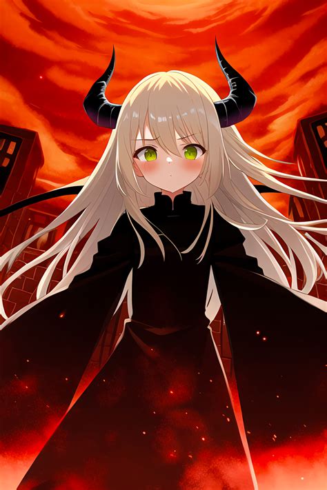 Download Wallpaper 1536x2304 Girl Daemon Blush Horns Anime Hd
