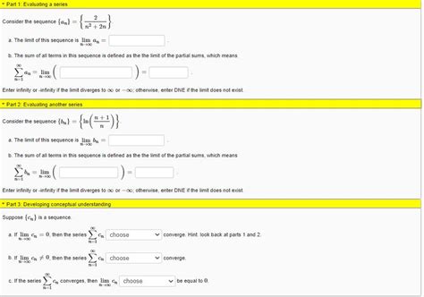 solved part 1 evaluating a series consider the sequence