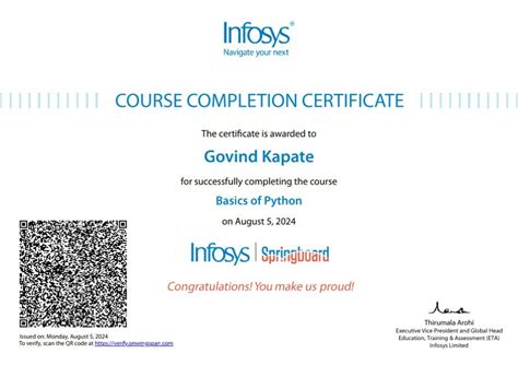 Govind Kapate On Linkedin Completed Infosys Basics Of Python Course To
