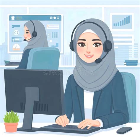 Hijab Woman As Costumer Service Operator Hotline Technical Support