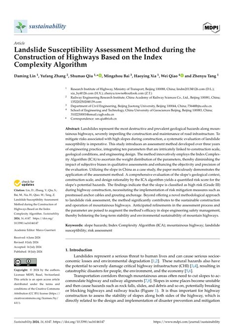 Pdf Landslide Susceptibility Assessment Method During The Construction Of Highways Based On