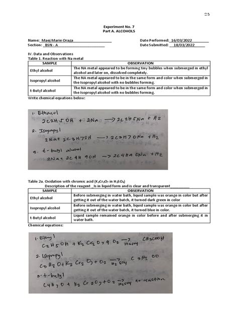 7 experiment no 7 alcohols part a answer sheet pdf ethanol redox