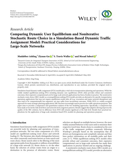 Pdf Comparing Dynamic User Equilibrium And Noniterative Stochastic Route Choice In A
