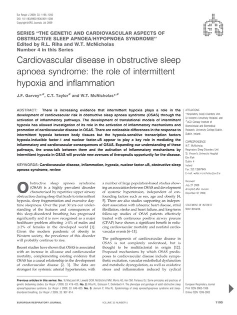 Pdf Cardiovascular Disease In Obstructive Sleep Apnoea Syndrome The