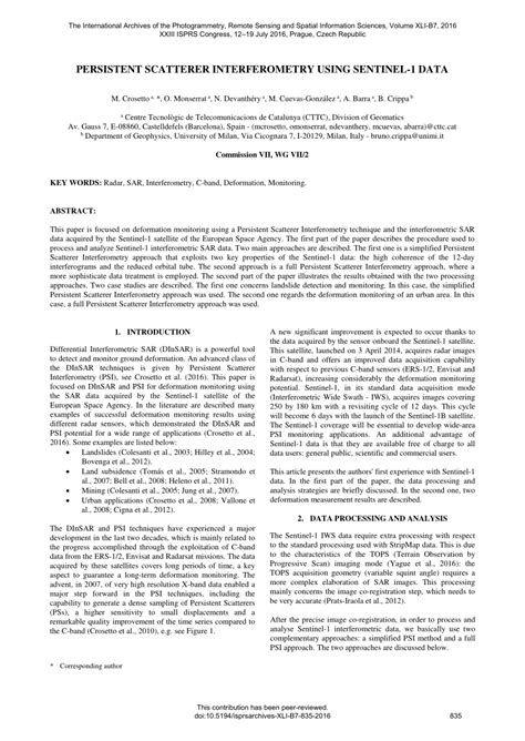 Pdf Persistent Scatterer Interferometry Using Sentinel 1 Data