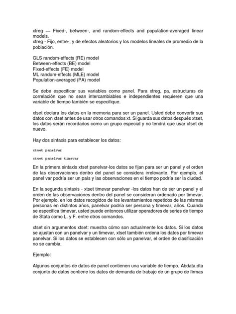 Manejo De Stata Data Panel Xtreg Pdf