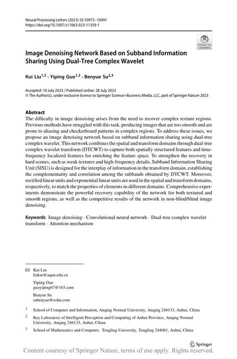 image denoising network based on subband information sharing using dual