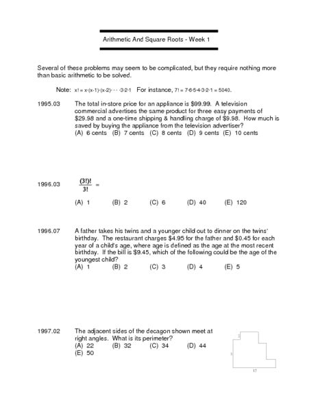 Arithmetic And Square Roots Week 1 Lesson Plan For 9th 11th Grade Lesson Planet