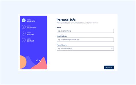 frontend mentor multi step form using html css and js coding
