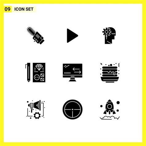 Pictogram Set Of 9 Simple Solid Glyphs Of Programming Development